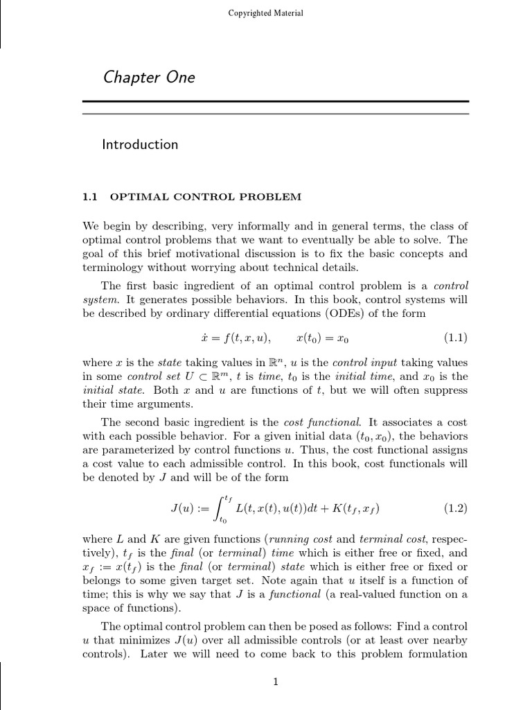 Chapter One: 1.1 Optimal Control Problem | PDF | Maxima And Minima | Mathematical Optimization