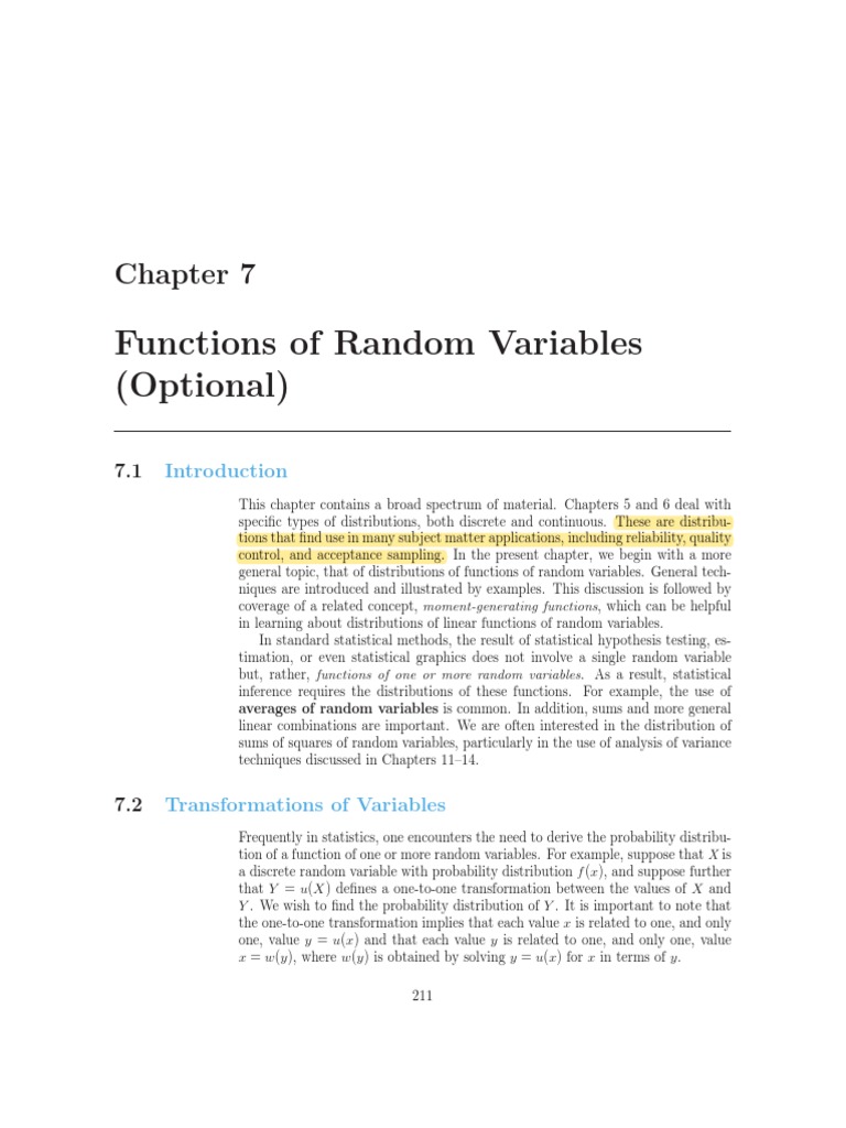 Functions of Random Variables (Optional) | PDF | Probability Distribution | Statistics