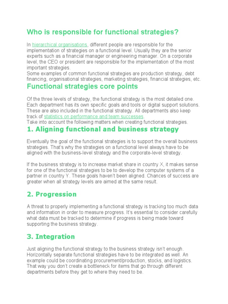 Who Is Responsible For Functional Strategies | PDF | Strategic ...