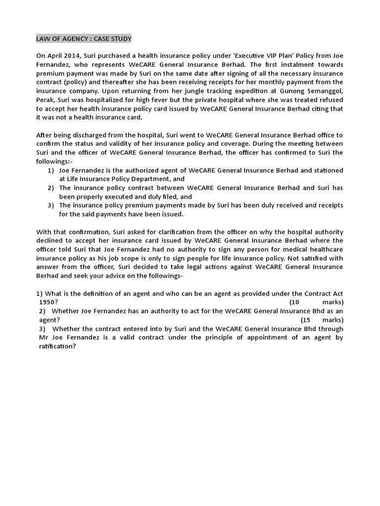 Agency Law Case Study: Suri vs. WeCARE | PDF | Insurance | Life Insurance