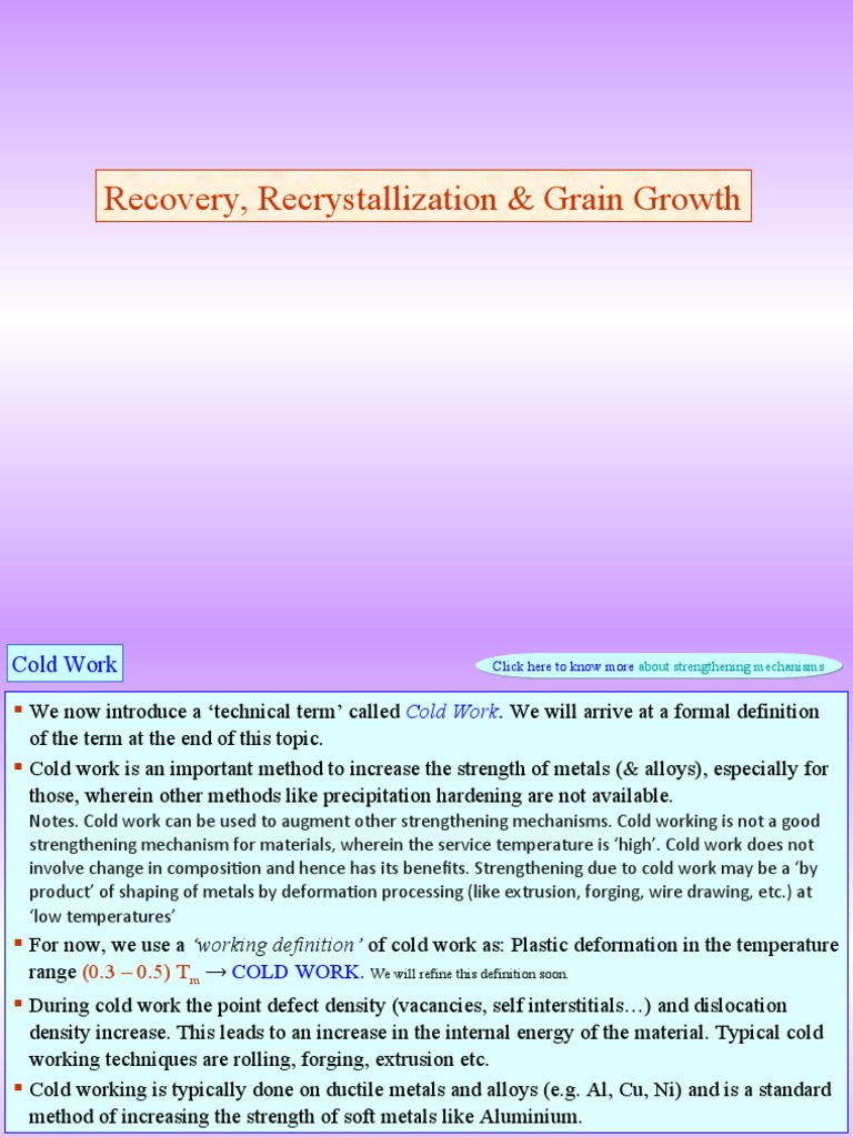 Recovery Recrystallization Grain Growth | PDF | Annealing (Metallurgy ...