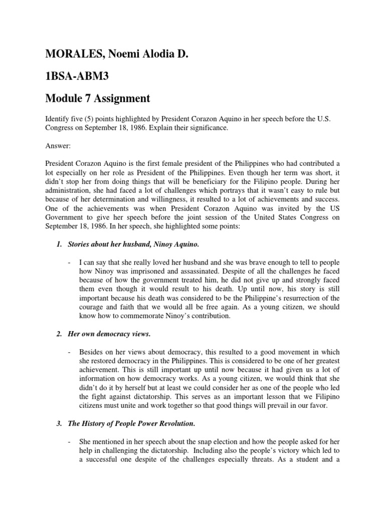 RPH - Module 7 Assignment | PDF | Corazon Aquino | Philippines