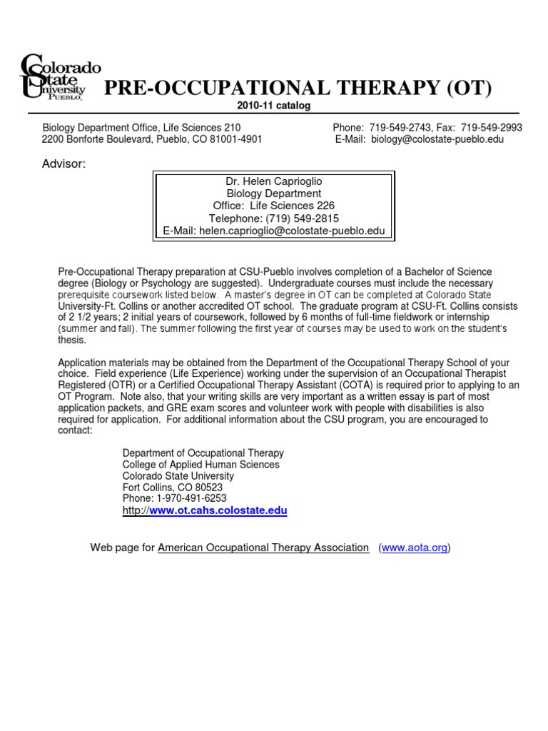 Pre-Occupational Therapy Program Guide | PDF | Occupational Therapy ...