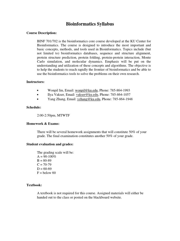 Bioinformatics Syllabus Course Description Download Free Pdf