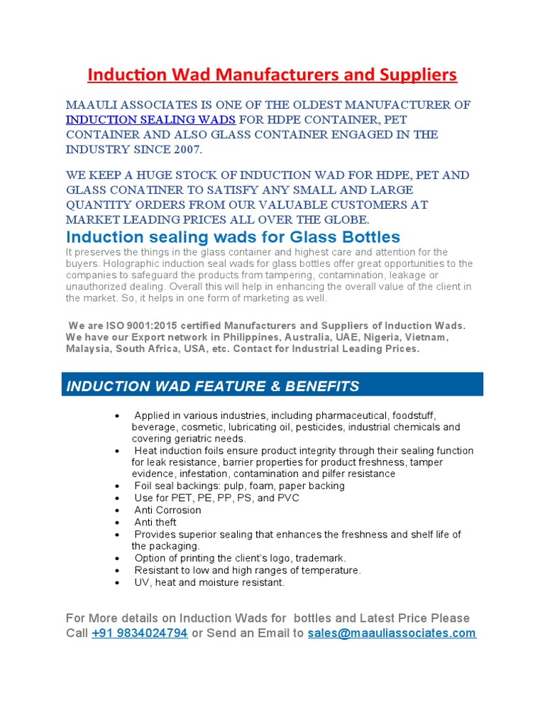 Induction Wad Manufacturers and Suppliers | PDF Induction Wad Manufacturers and Suppliers | PDF