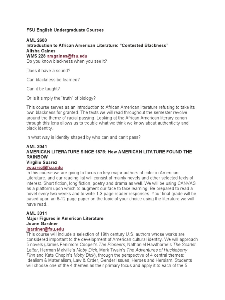 FSU English Undergraduate Courses | PDF | King Arthur | Le Morte D'arthur