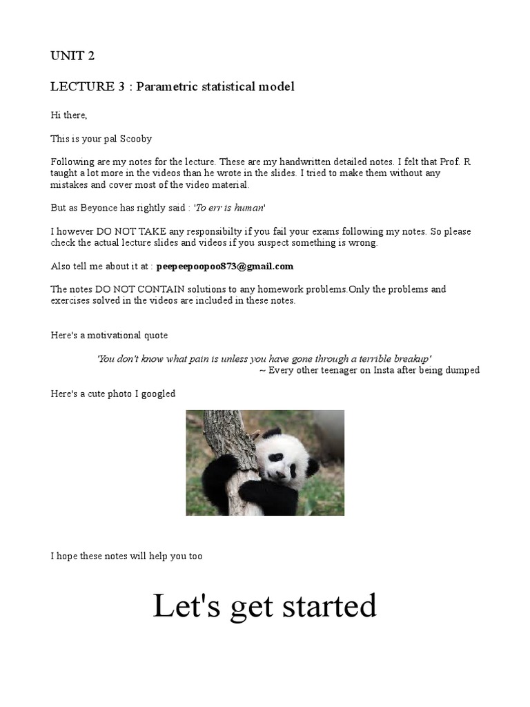 Let's Get Started: Unit 2 LECTURE 3: Parametric Statistical Model | PDF | Foreign Language ...