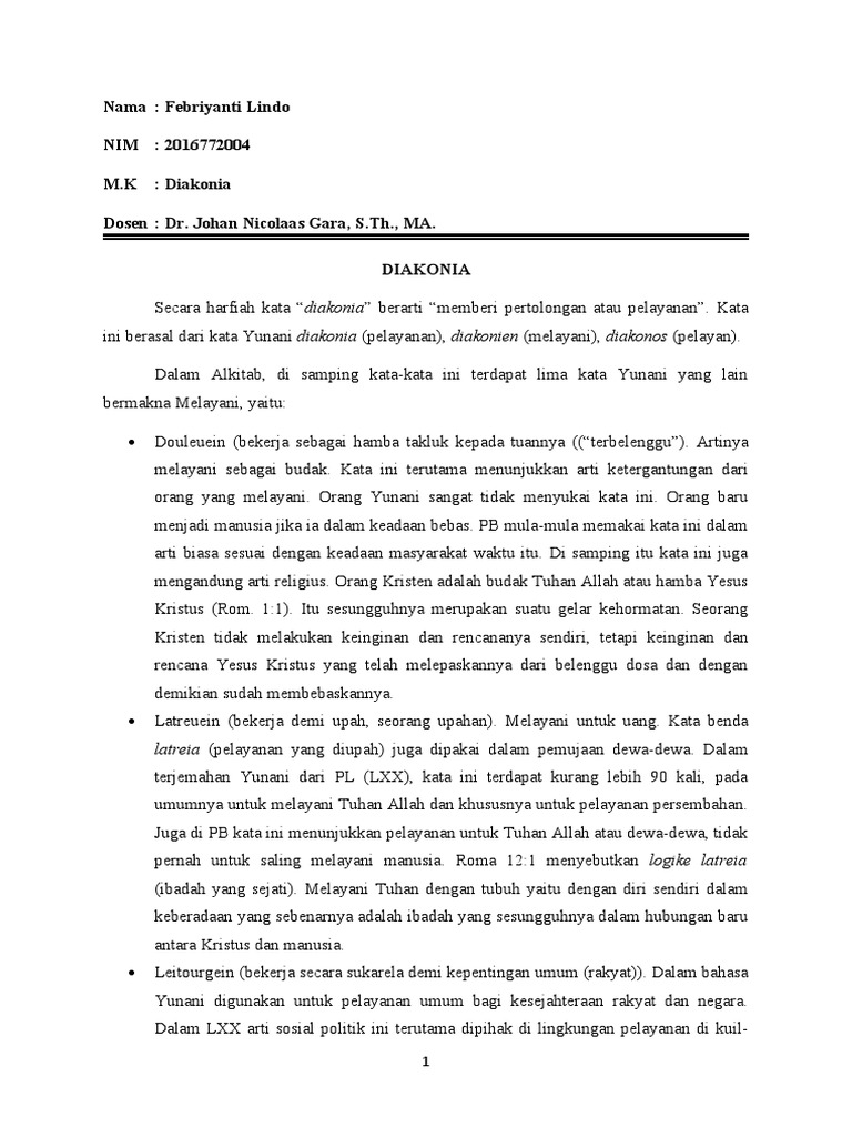 Arti dan Makna Diakonia dalam Alkitab | PDF
