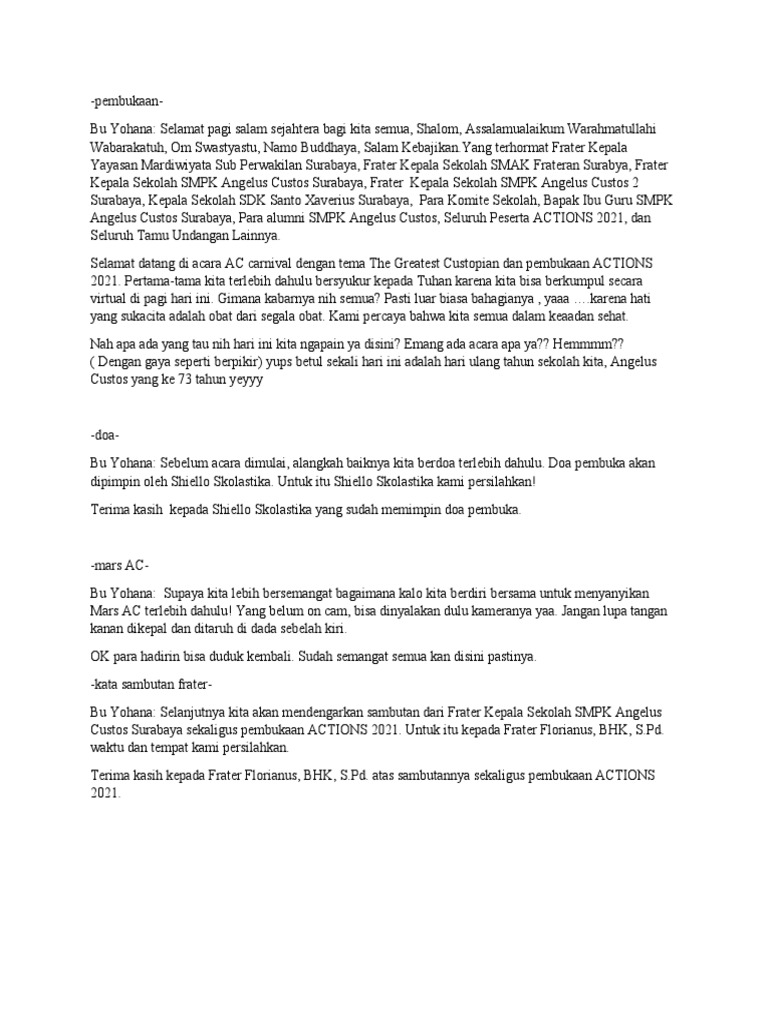 Skrip MC Hut Ac | PDF