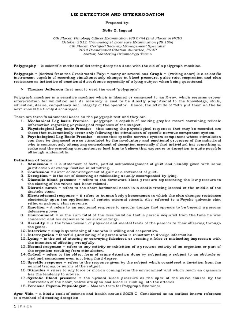 Lie Detection and Interrogation | PDF | Polygraph