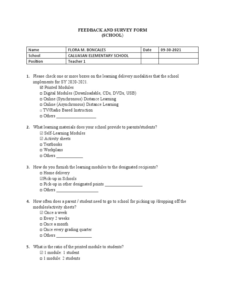 BE-LCP Survey Forms For Teachers | PDF | Learning | Distance Education
