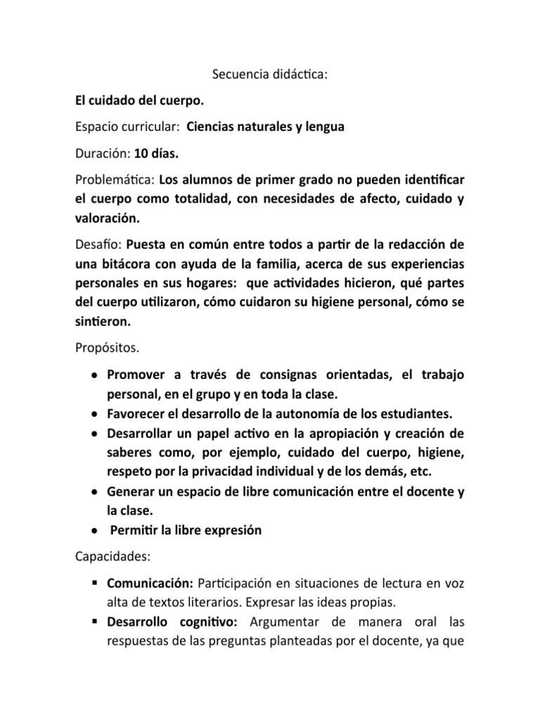 Secuencia Didáctica Cuerpo | PDF | Comunicación | Teoria de la mente