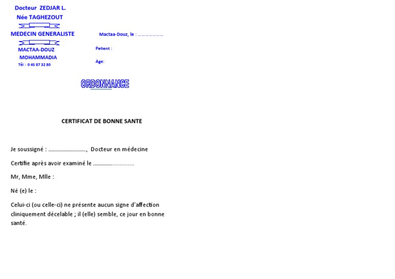 Certificat de Bonne Santé Médical | PDF | Développement personnel