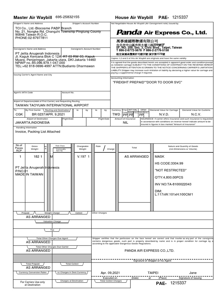 Pae-House Air Waybill Master Air Waybill | PDF | Trade | Business Documents
