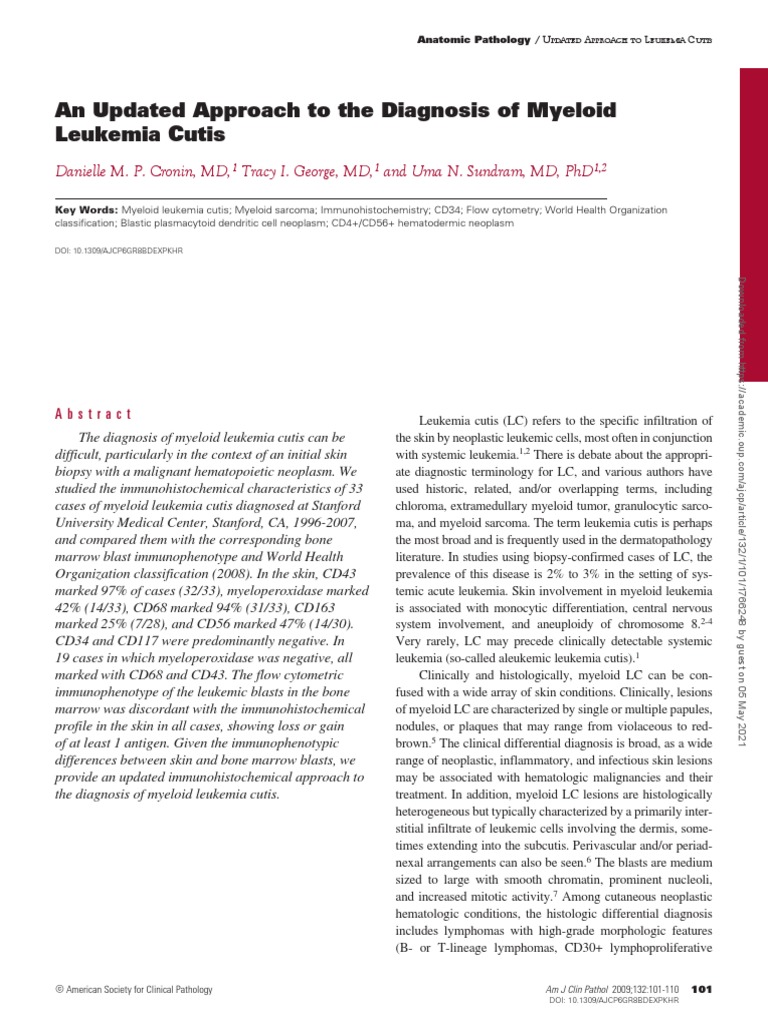 An Updated Approach To The Diagnosis of Myeloid Leukemia Cutis | PDF | Leukemia | Medical ...
