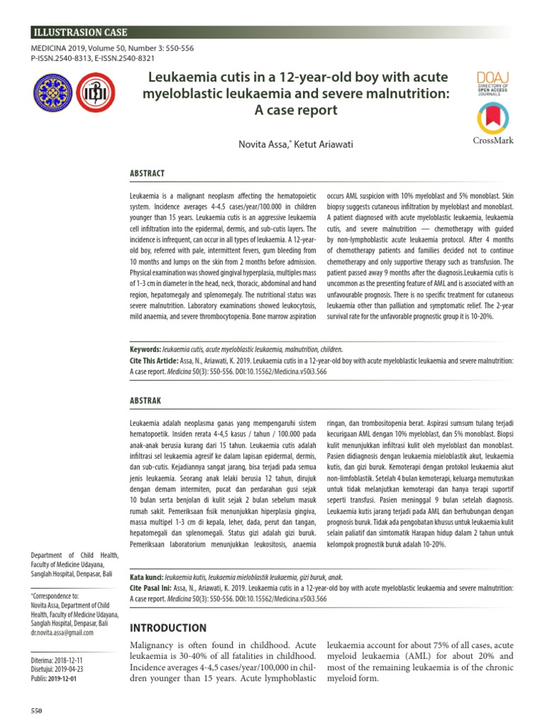 Leukaemia Cutis in A 12-Year-Old Boy With Acute Myeloid Leukemia | PDF | Leukemia | Clinical ...