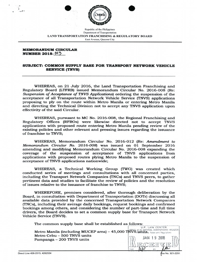 LTFRB MC 2018-003 | PDF