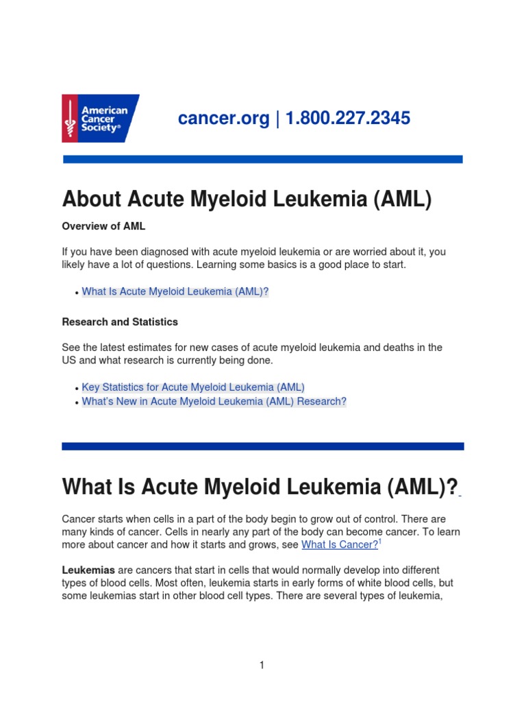 About Acute Myeloid Leukemia (AML) | PDF | Leukemia | Chemotherapy