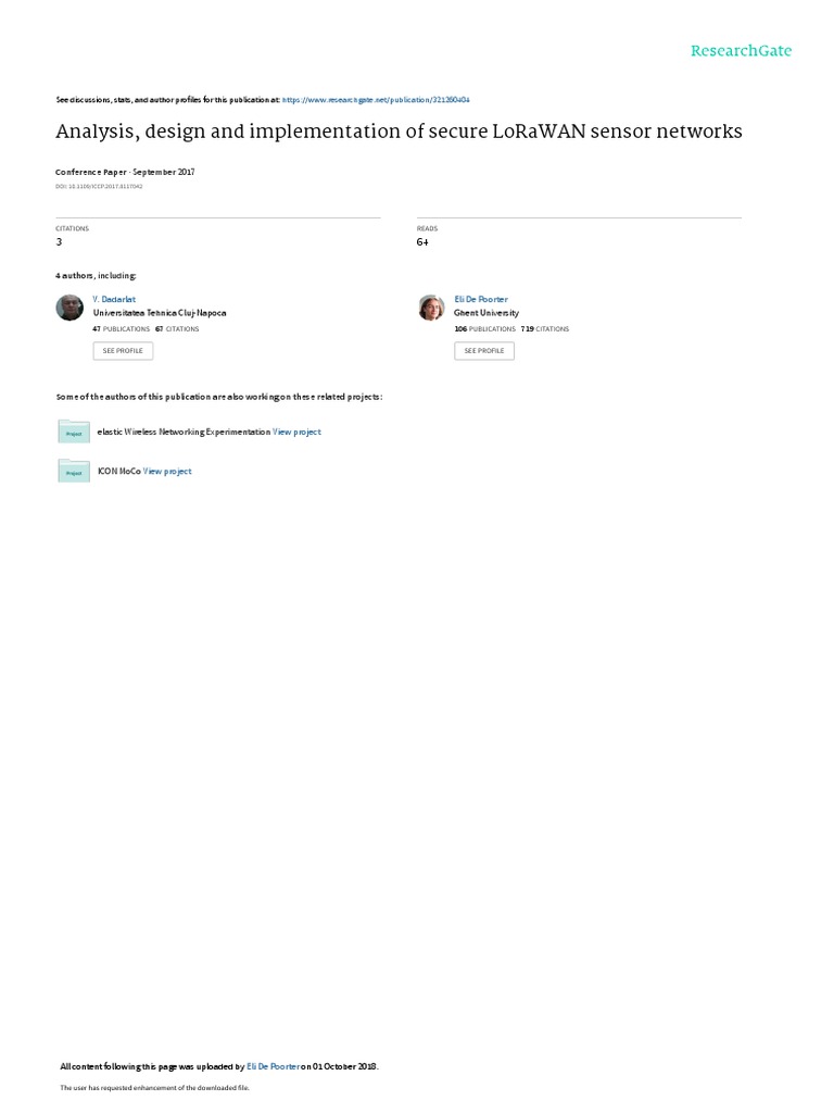 Analysis, Design and Implementation of Secure Lorawan Sensor Networks | PDF | Computer Network ...