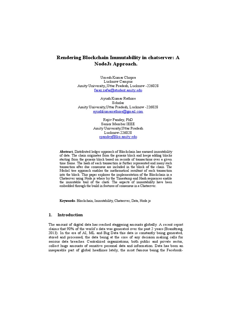 Rendering Blockchain Immutability In Chatserver A Nodejs Approach Descargar Gratis Pdf Key 2362
