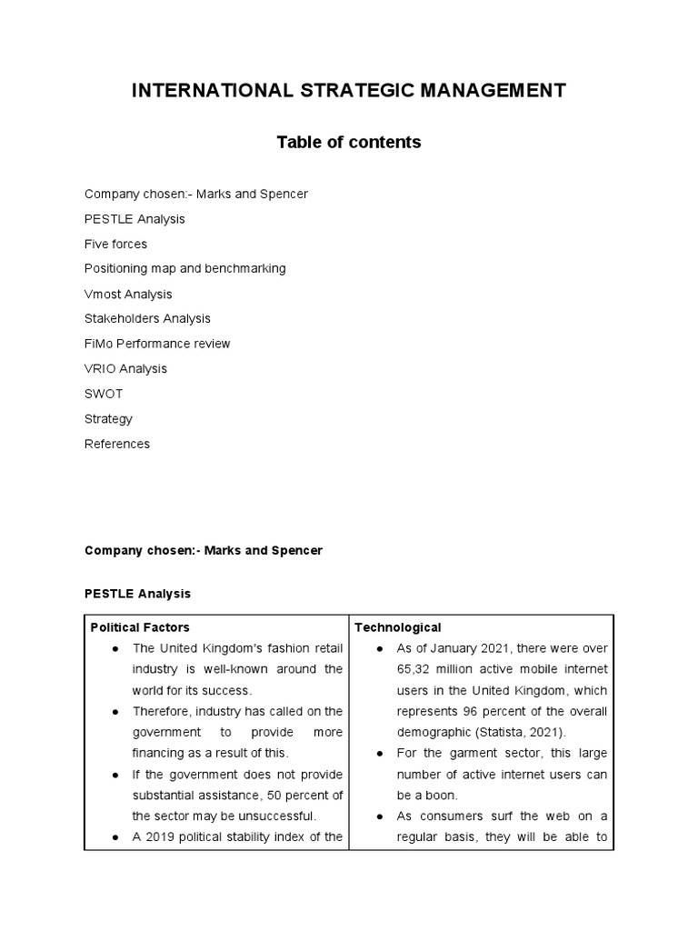 M&S International Strategic Management Analysis | PDF | Retail | Brand