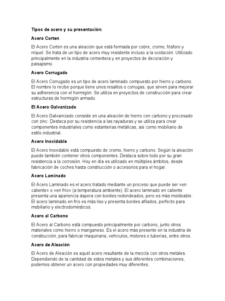 Tipos de Acero y Su Presentación | PDF | Acero | Acero estructural