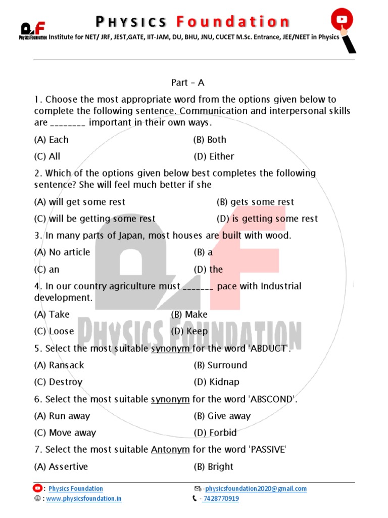 CUCET 2019 M.Sc. Physics Question Paper | PDF | Crystal Structure | Physics