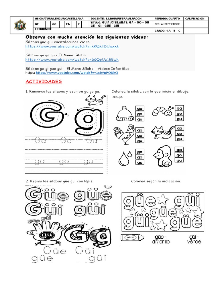 Guia # 3 Ga Go Gu Ge Gi Gue Gui.... | PDF