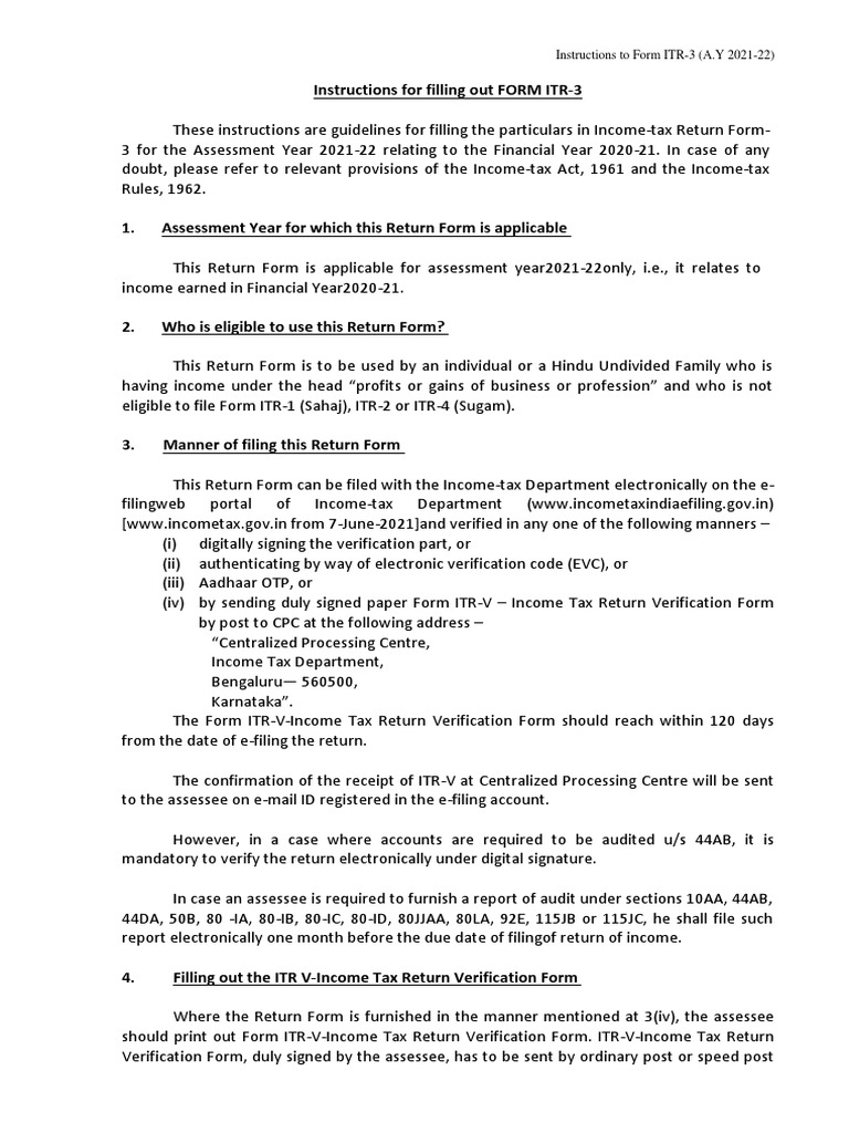 Instructions For Filling Out FORM ITR 3 | PDF