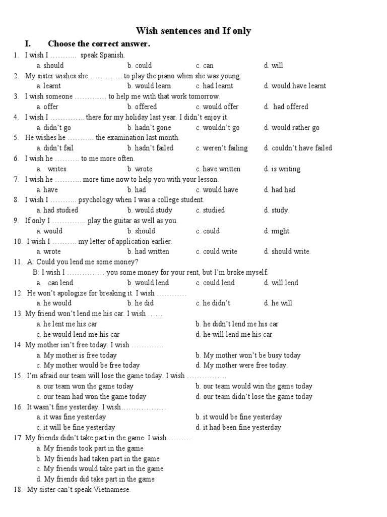 Wish Sentences and If Only | PDF