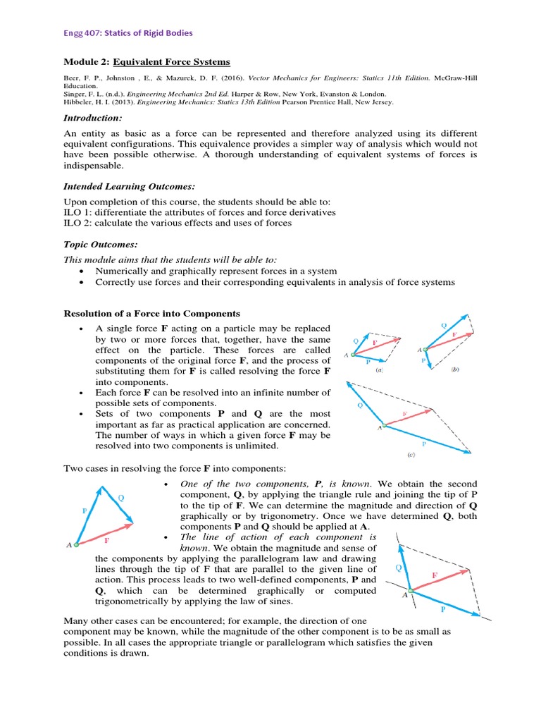 Equivalent Force Systems: This Module Aims That The Students Will Be Able To | PDF | Euclidean ...