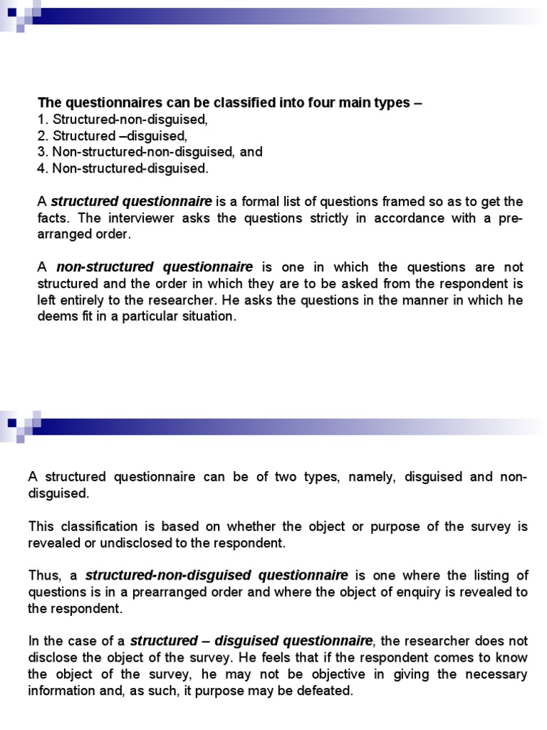 The Questionnaires Can Be Classified Into Four Main Types | PDF ...