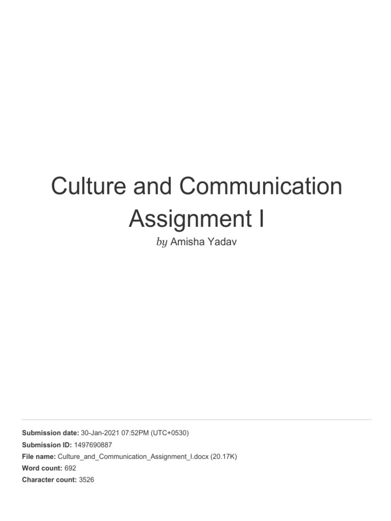Culture and Communication Assignment I | PDF
