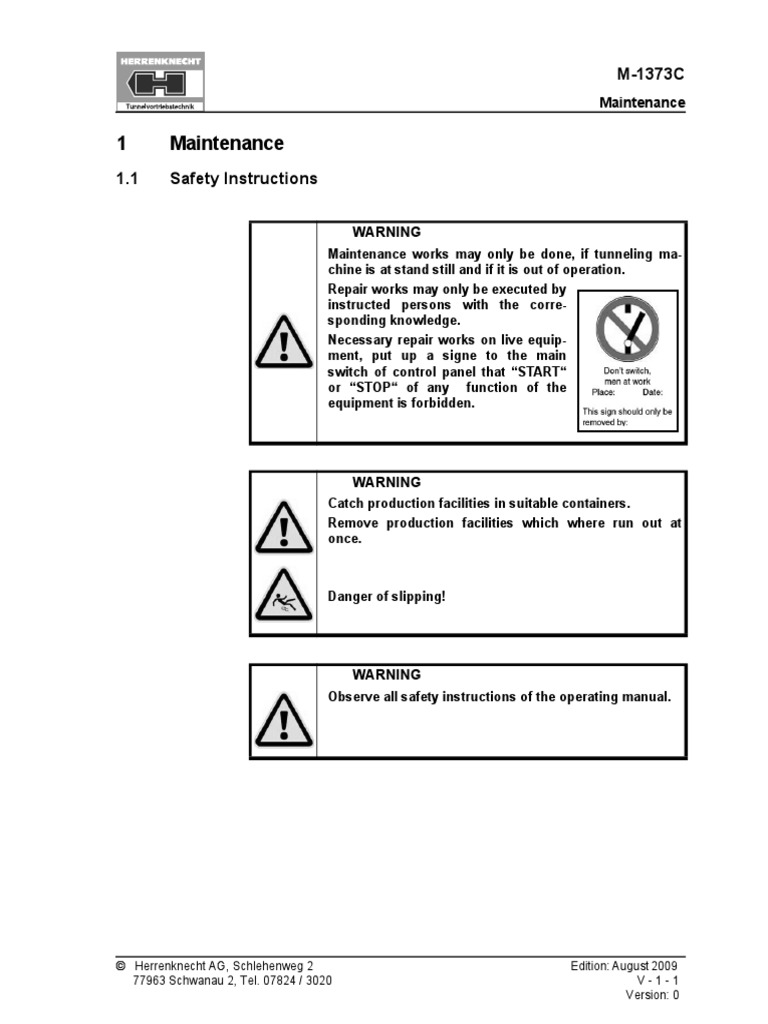1.1 Manual Del Equipo - Tuneladora Avn-1200 | PDF | Lubricant ...