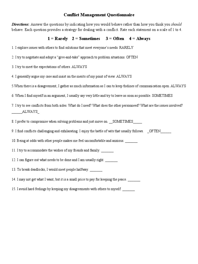 Conflict Management Questionnaire | Descargar gratis PDF | Conflict ...