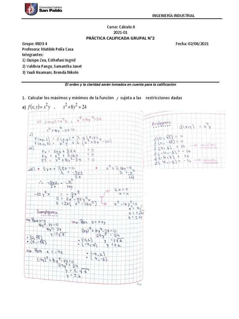 PRÁCTICA GRUPAL_02-IND3-4 | PDF | Integral | Análisis