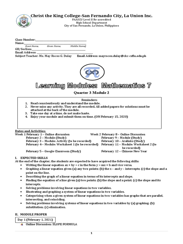 3rd Quarter Module 2 G7 Mathematics | PDF | Equations | Mathematics