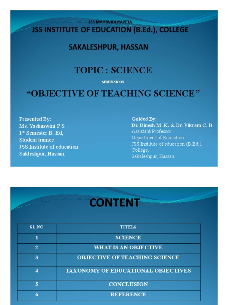 Topic: Science Objective of Teaching Science" | PDF | Science | Curriculum