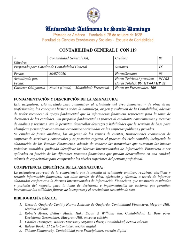 Programa Contabilidad General 1 (Con 119) | PDF | Contabilidad | Evaluación