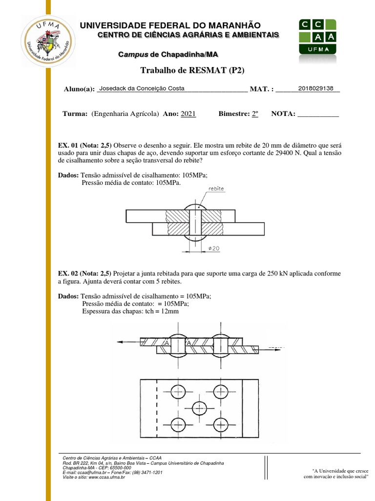 Prova P2 RESMAT | PDF | Estresse (Mecânica) | Mecânica