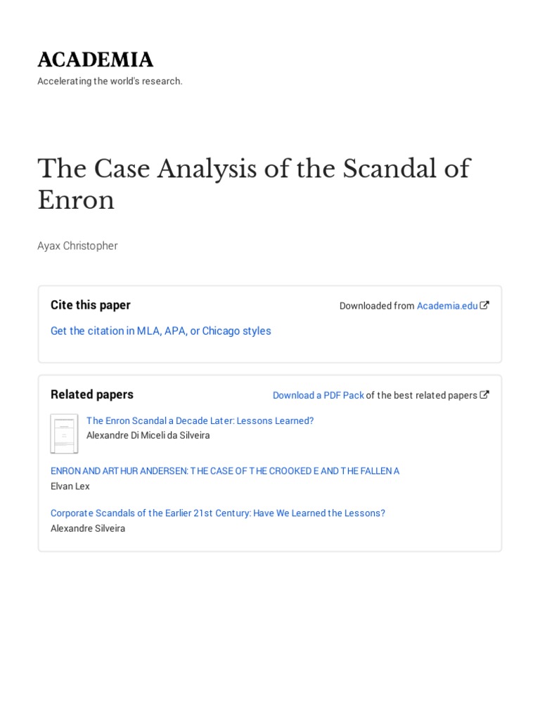 The Case Analysis of The Scandal of Enron: Cite This Paper | PDF ...