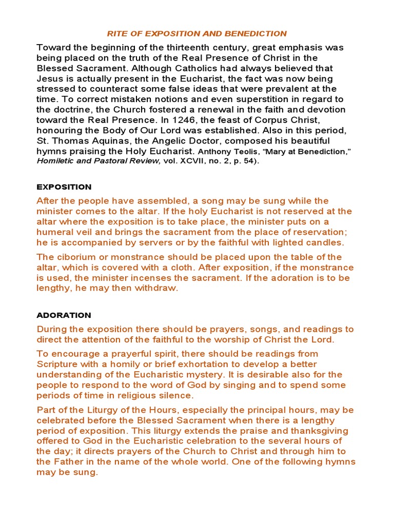 Eucharistic Exposition and Benediction | PDF | Eucharist | Rituals