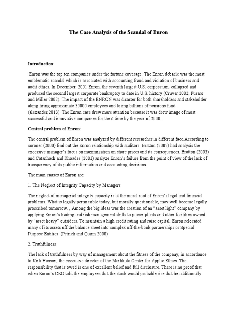 The Case Analysis Of The Scandal Of Enron Pdf Enron Stocks