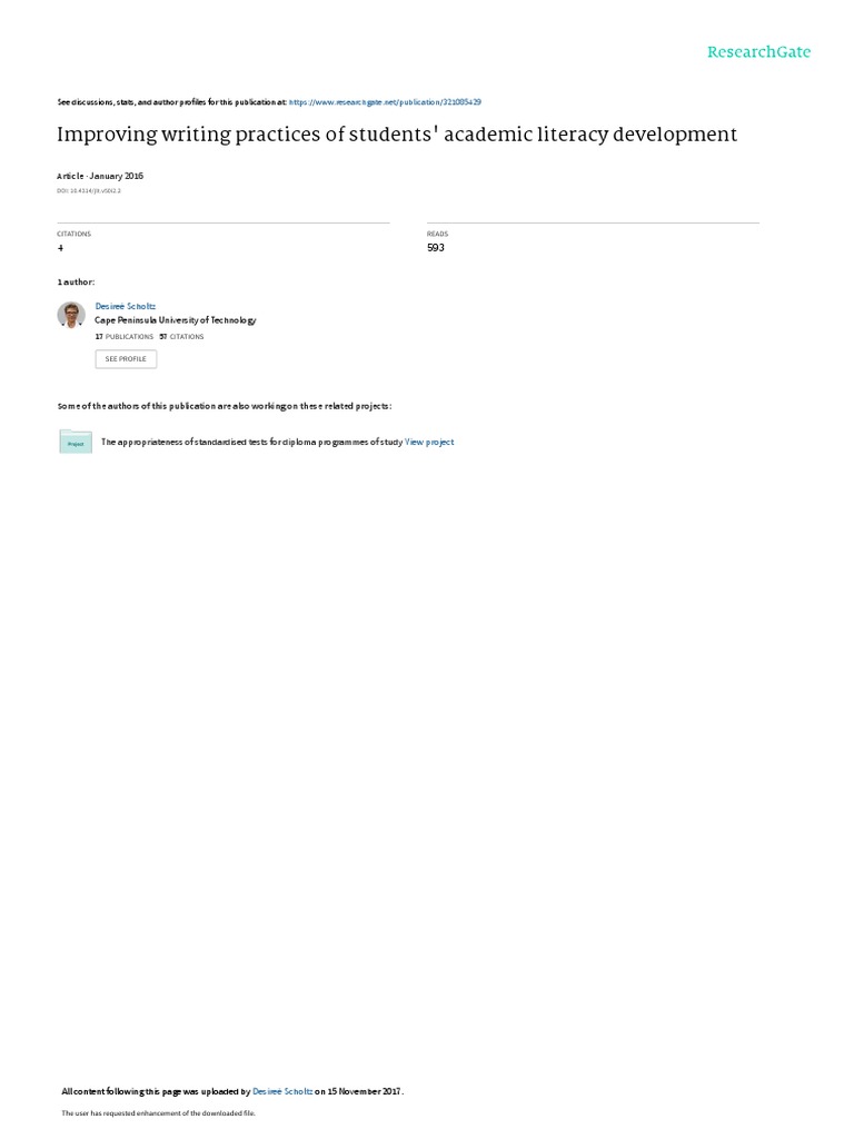 Improving Writing Practices of Students' Academic Literacy Development ...