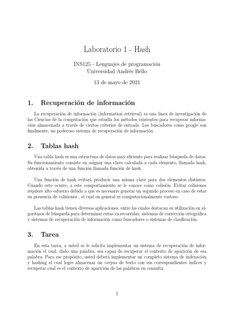 Implementación de Tablas Hash en C | PDF | Recuperación de información ...
