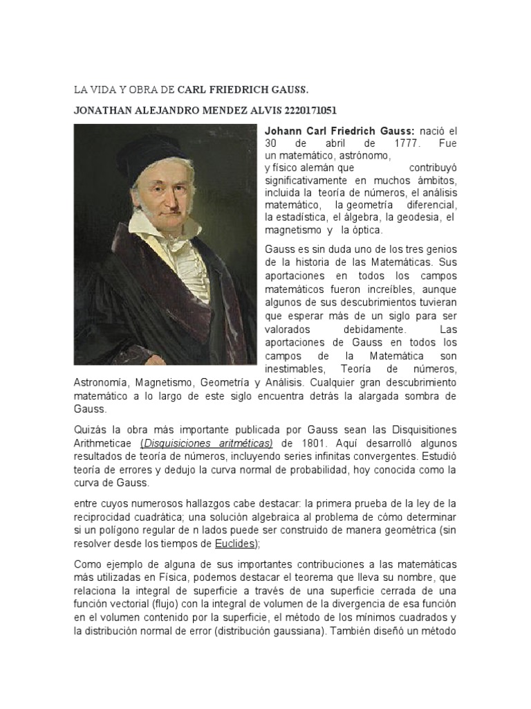 Obra y Aportes de Carl Gauss | PDF | Electromagnetismo | Matemáticas
