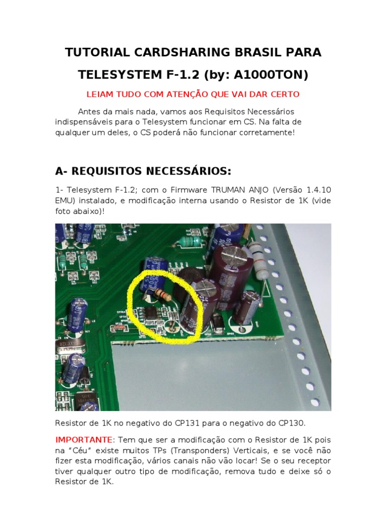 Tutorial Cardsharing Telesystem F-1.2 | PDF | Servidor (informática ...