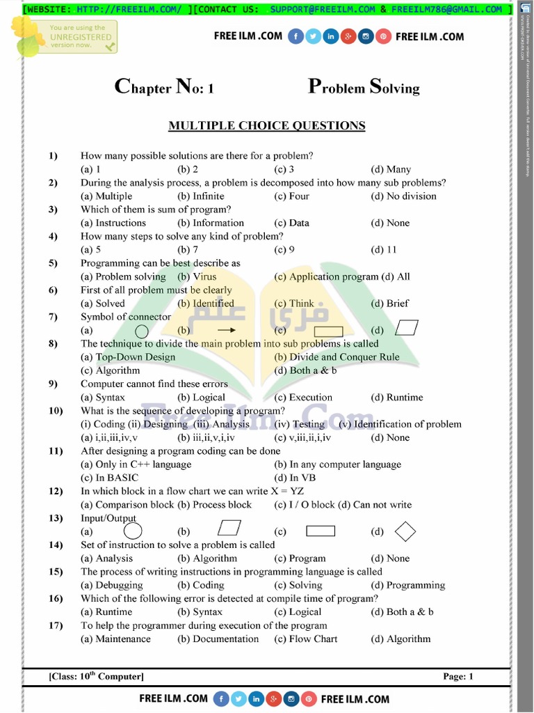 10th Computer, Chap 1, MCQs | PDF