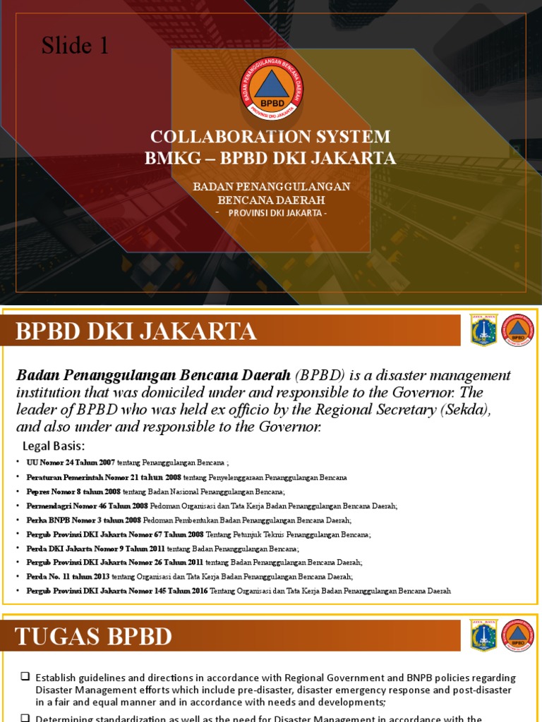 Slide 1: Collaboration System BMKG - BPBD Dki Jakarta | PDF | Weather ...