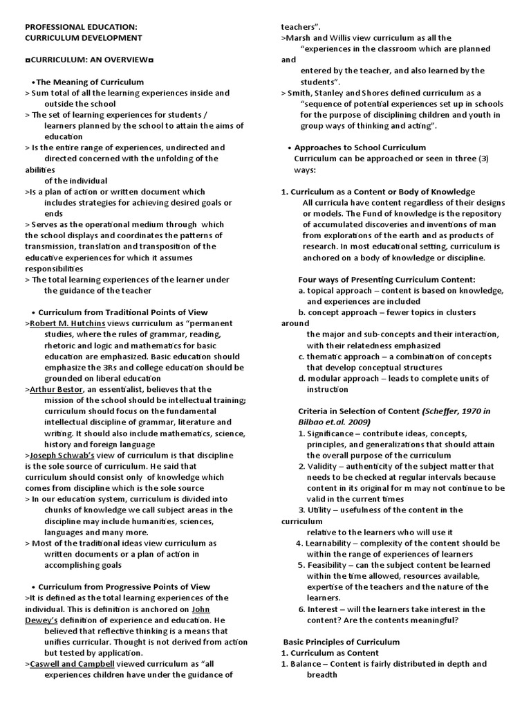 Professional Education: Curriculum Development: Bilbao Et - Al. 2009 ...